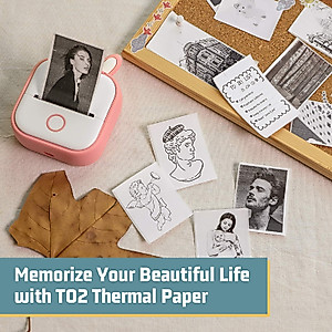 Memoking T02 Portable Small Printer with 3 Rolls Paper, Sticker Printer Machine for Study, Notes, Pictures, Photos, Journals, DIY and White Sticky Paper
