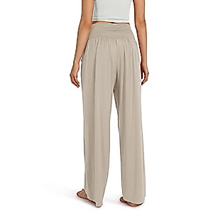 ODODOS Women's Wide Leg Palazzo Lounge Pants with Pockets Light Weight Loose Comfy Casual Pajama Pants-28 inseam, Light Beige, X-Large