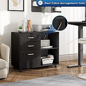 DEVAISE 3-Drawer Wood File Cabinet with Lock, Mobile Lateral Filing Cabinet, Black