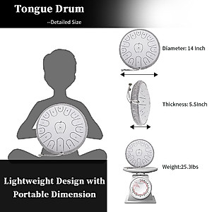 Steel Tongue Drum 15 Notes 14 Inches Percussion Instrument Handpan Drum,Tongue Drum for Adults and Teens with Bag, Music Book, Mallets, Finger Picks (white)