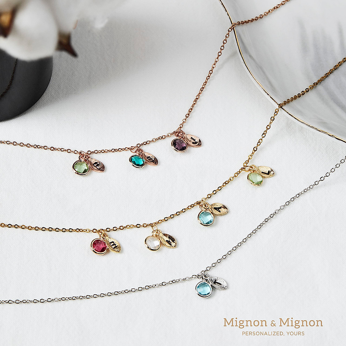 MignonandMignon Birthstone Personalized Initial Necklace Mother's Day Gift from Daughter Customized Jewelry May Birthday Friends Family Birth Stones For Grandma - BSN-H-L-D