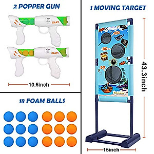 M AOMEIQI Kids Toys for 5 6 7 8 9 10+ Years Old Boys Shooting Game Toy Indoor Outdoor Games for Kids with Moving Shooting Target & 2 Blasters Guns & 18 Foam Balls - Compatible with Nerf Toy Guns
