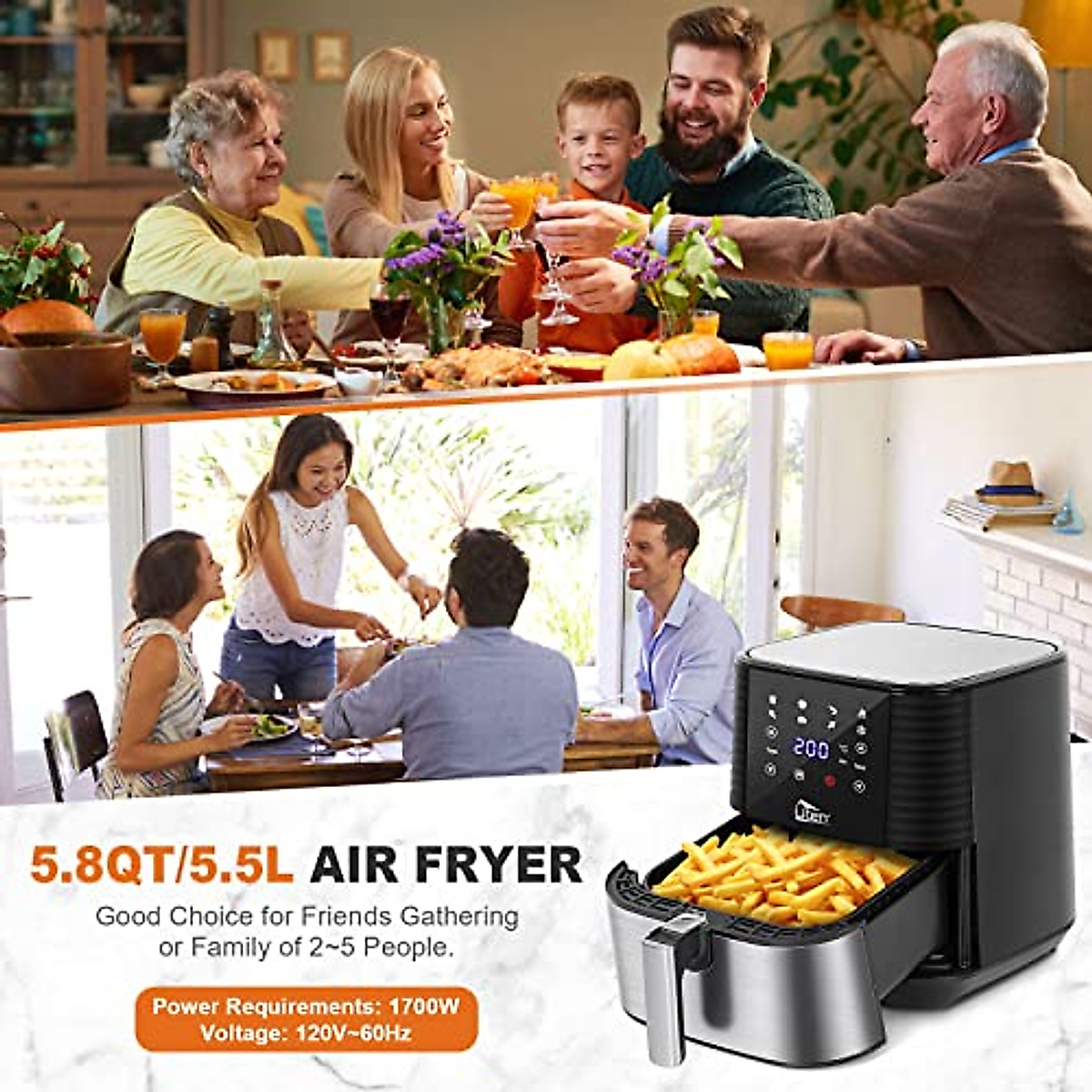 Air Fryer, Uten 5.8QT Oilless Oven, 2023 New Upgrade Air fryers Electric Oilless Cooking with LED Digital Touchscreen, 7 Presets Healthy Low Fat Cooking, Temperature&Time Adjustable, Nonstick Basket