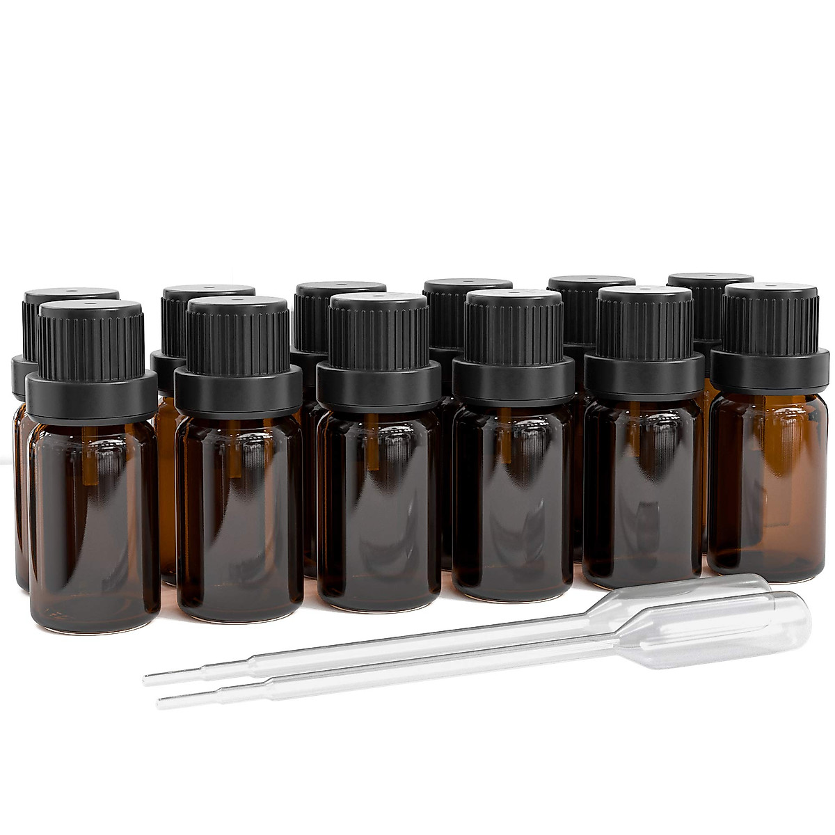Two Scents Essential Oil Bottles - A set of 12 Amber glass bottles for essential oils, Aromatherapy, Perfume Samples, Mini 10 ml Glass Vials With Cap and Dropper | Complete Carrier Oil Kit – DIY