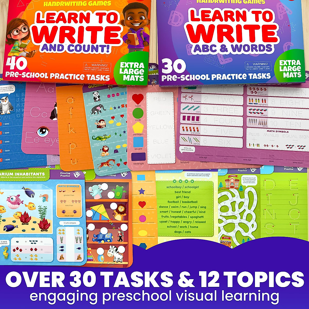 QUOKKA Busy Book Handwriting Practice for Kids - 2 Set - Learn to Write for Toddlers Age 3 4 5 - | 24 Tasks | 4 Dry Erase Markers | - Homeschool Preschool Learning Activities