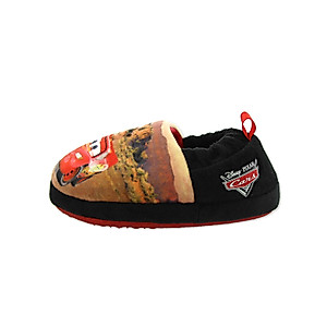 Disney Cars Lightning McQueen Tow Mater Toddler Boys Plush Aline Slippers (9-10 M US Toddler, Black/Red)