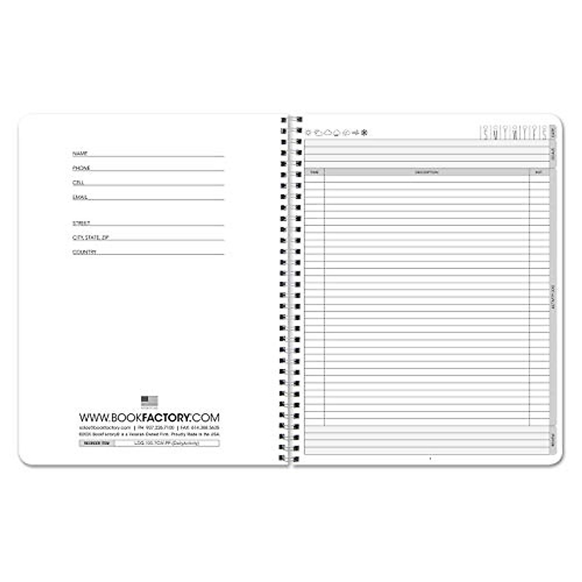 BookFactory Daily Activity Log Book/Day Log Book/Diary/Productivity Notebook, Wire-O - 100 Pages, 8.5" x 11" (LOG-100-7CW-PP-(DailyActivity))