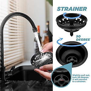 Zonon 5 Pcs 3-1/2 Inch Kitchen Sink Drain Strainer Assembly with Sink Garbage Disposal Flange and Stopper, Splash Guard Stainless Steel Replacement Accessories Kit(Black)