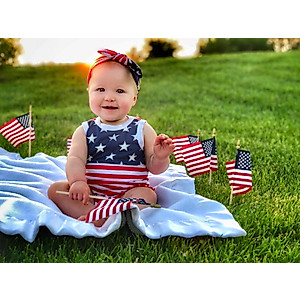 Qin.Orianna 4th of July Toddler Baby Girl American Flag Tassel Romper with Headband (0-6M/Small, Red)