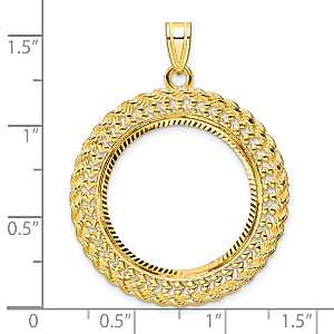 Roy Rose Jewelry Gold Coin Bezel Pendant Mounting in 14ky Diamond-Cut Heart & Rope Prong 22.0mm Coin Bezel Pendant