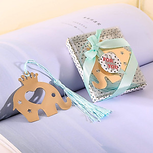 Cesdai Pack of 30 Metal Elephant Bookmarks Party Souvenirs for Guests,Elephant Theme Boy Baby Shower Favors Supplies,Bookmarks for Wedding,Birthday,Bridal Shower Party Favor Gift (30-Pack, Blue)