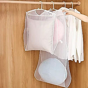 Mesh Pillow Toy Clothes Rack Foldable Doll Clothes Rack Balcony Clothes Dryer Wardrobe Cushion Storage Bag 2pack (L, White)