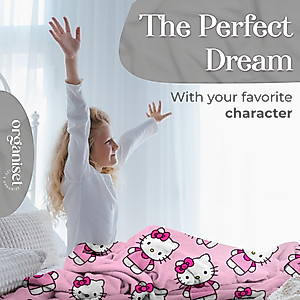 ORGANISET | 50"x 40" | Cute Cartoon Throw Blanket Anime Blanket for Girls, Hello Kitty Blanket for Kids, Kawaii blanket, Hello kitty throw blanket, Super Soft Warmful Flannel Blanket for Couch (Pink)