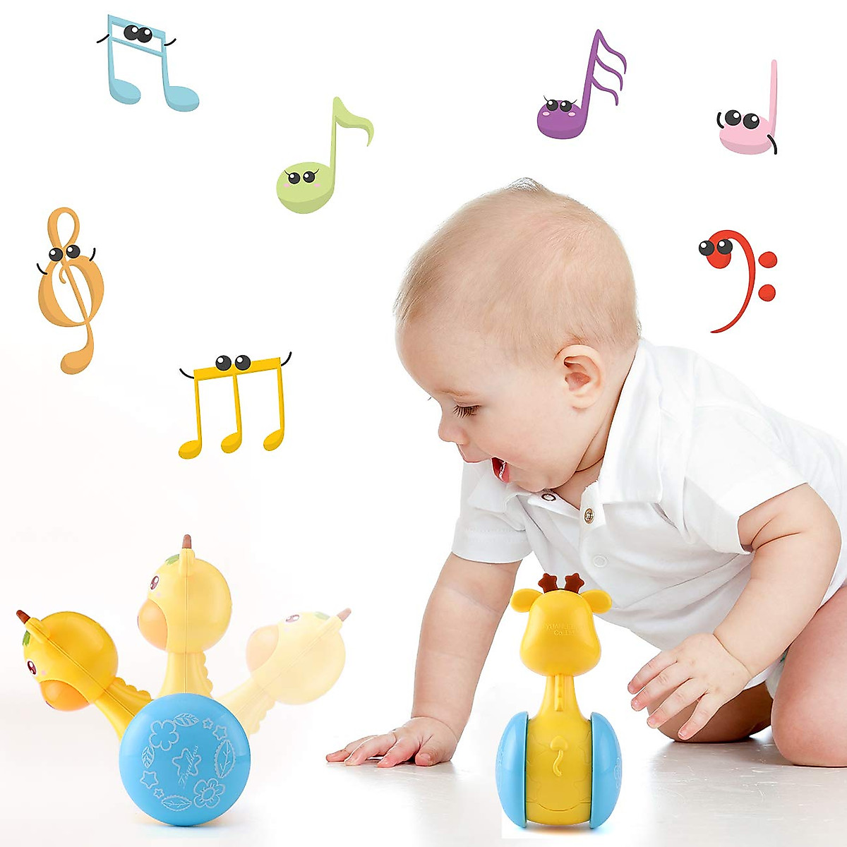 Tinabless Giraffe Tumbler Doll Roly-Poly Baby Toys, Cute Rattles Toys for Newborns 3-12 Month Baby Boys and Girls Xmas Birthday Gifts Stocking Fillers