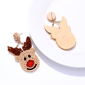 Christmas Earrings for Women Beaded Holiday Reindeer Bulb Boot Earrings Handmade Christmas Tree Drop Dangle Earrings Festive Jewelry Gifts (Reindeer)