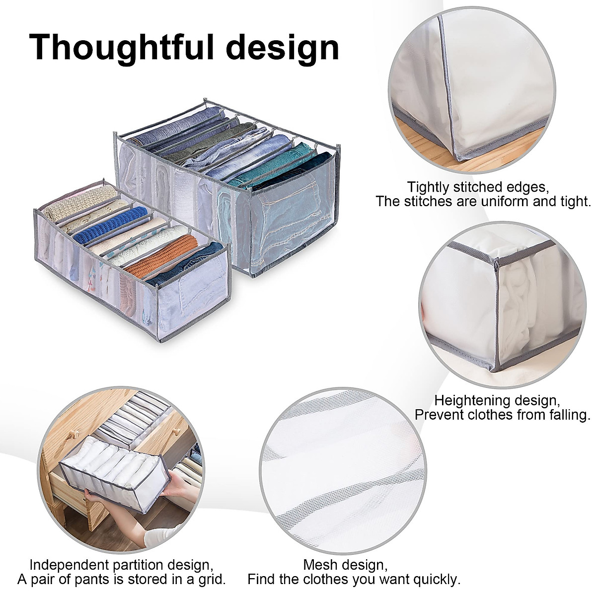 Arrozon 2 Pcs Wardrobe Clothes Organizer 7 Grids,Closet Organizers and Storage Baskets,Clothes Organizer For Folded Clothes,Storage Box For Jeans, Pant, Sweaters, t-Shirt, Underwear