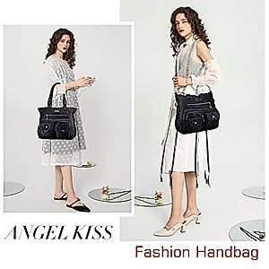 Angelkiss Purses and Handbag for Women Soft PU Leather Shoulder Handbag Hobo Bags Satchel Shoulder Bags Ladies Tote Crossbody Travel Bag Black