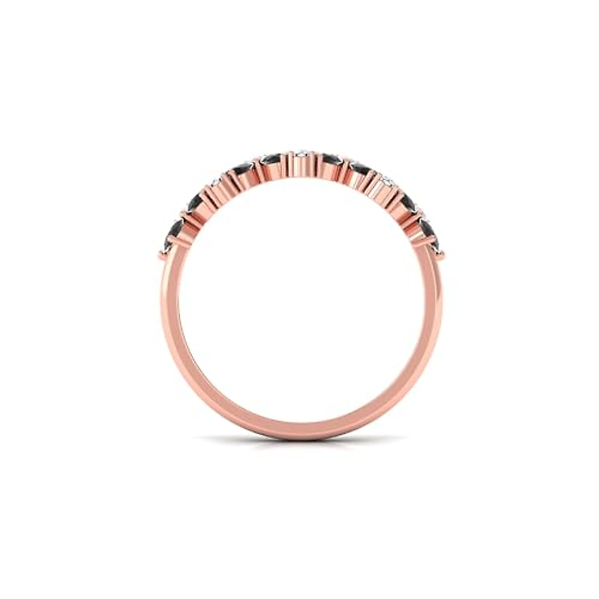 Certified Black Onyx Diamond Half Eternity Band Ring, AAA Quality, December Birthstone Ring (Ready To Gift), 14K Rose Gold, Size:US 9.00