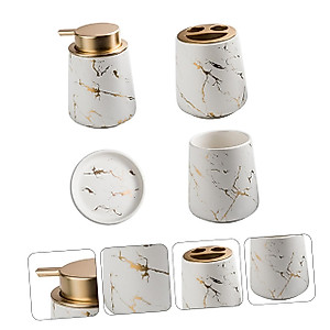 Cabilock 2 Sets Bathroom wash Set Bathroom Decorations Tooth Brushing Holder Toothbrush Tumbler Bathroom Cups Lotion Container Empty Soap Tray Storage Tank White Ceramics handwashing Fluid