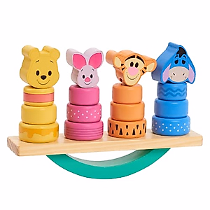 Disney Wooden Toys Winnie the Pooh Balance Blocks, 17-Piece Set Features Winnie the Pooh, Piglet, Tigger, and Eeyore, Amazon Exclusive, by Just Play