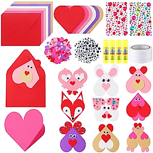 Yexiya 380 Pcs Valentine's Day DIY Craft Kit Valentine's Day Ornaments Decorations Paper Heart Cards with Googly Eyes Gem Sticker Envelopes for Kid Valentines Game Activity Party Supplies