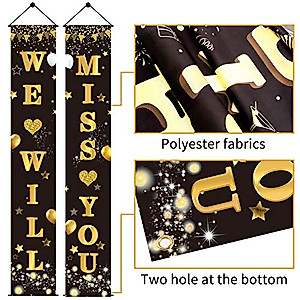 Luxiocio We Will Miss You Banner Porch Decorations, Going Away Party Farewell Party Decoration Supplies, Black Gold Graduation Party & Retirement Office Work Party Sign Décor