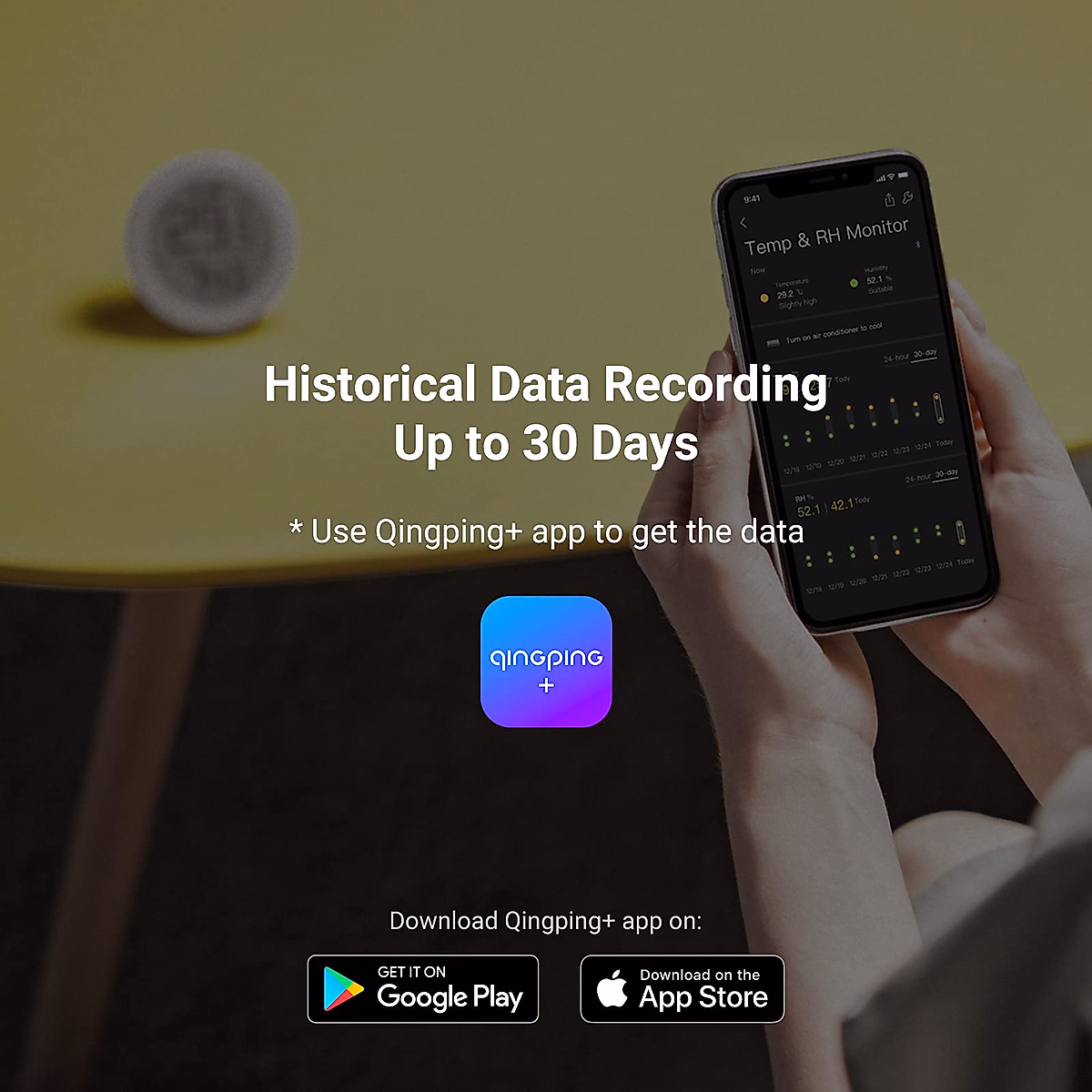 Qingping Digital Bluetooth Thermometer Hygrometer, Accurate Temperature Humidity Monitor, Indoor Smart Temperature Sensor and Humidity Gauge with E Ink Display, 30-Day Free Data Storage for Home