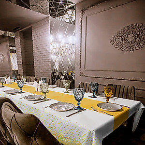 OHOME 4 Pack Disposable Plastic Table Cloths for Parties,White and Gold Rectangle Table Covers for Wedding Bridal Shower Birthday | Baptism Decorations,Engagement Party Decorations 54" x 108"