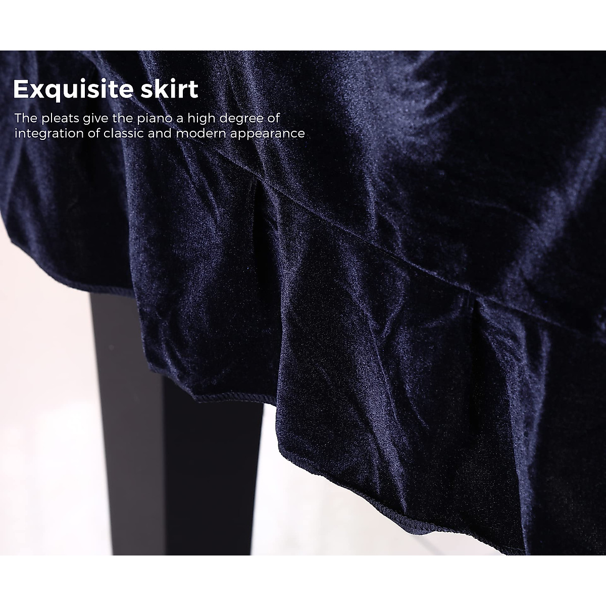 Monkeysell Velvet Grand Piano Cover Dustproof Baby Piano Cover Decorative Full Piano Cover Cloth Soft Bordered Triangle Decorated Protective Cover Cloth (BLACK)