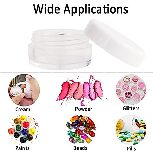Wopanxye 20pcs 5g Small Travel Sample Cosmetic Containers for Make-up Eye Shadow Nails Lotion Powder Gems Beads Jewelry Cream, 5ml Clear Round Pot Jars with White Lid， Mini 5ml Plastic Sample Jars
