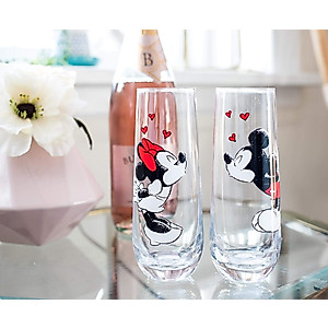 Silver Buffalo Mickey and Minnie Kiss Hearts Stemless Fluted Glassware Exclusive | Set of 2