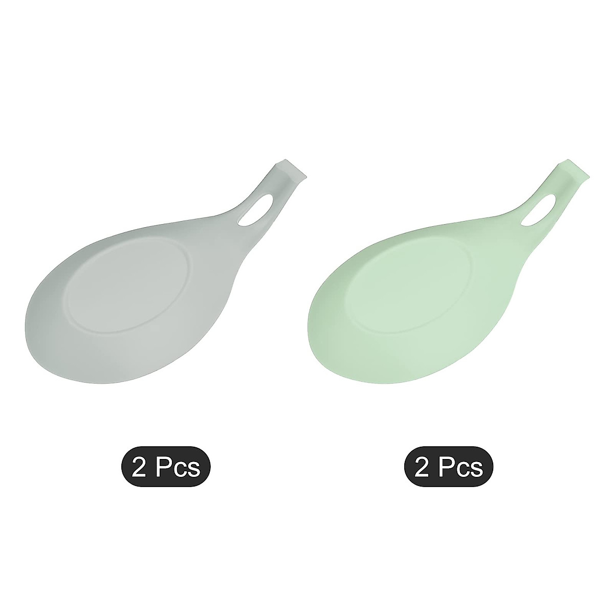uxcell Silicone Spoon Rest, 7.68" x 3.74" Heat Resistant Kitchen Utensil Holder Spatula Ladle Rest for Counter Stove Top, Light Green/Light Gray 1Set