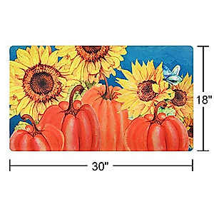VERTKREA Thanksgiving Area Rug, Sunflower Pumpkin Mats, Autumn Floor Mats Rubber Rugs for Indoor Outdoor Entryway Kitchen Living Room Bedroom Bathroom, 18 x 29.5 Inches