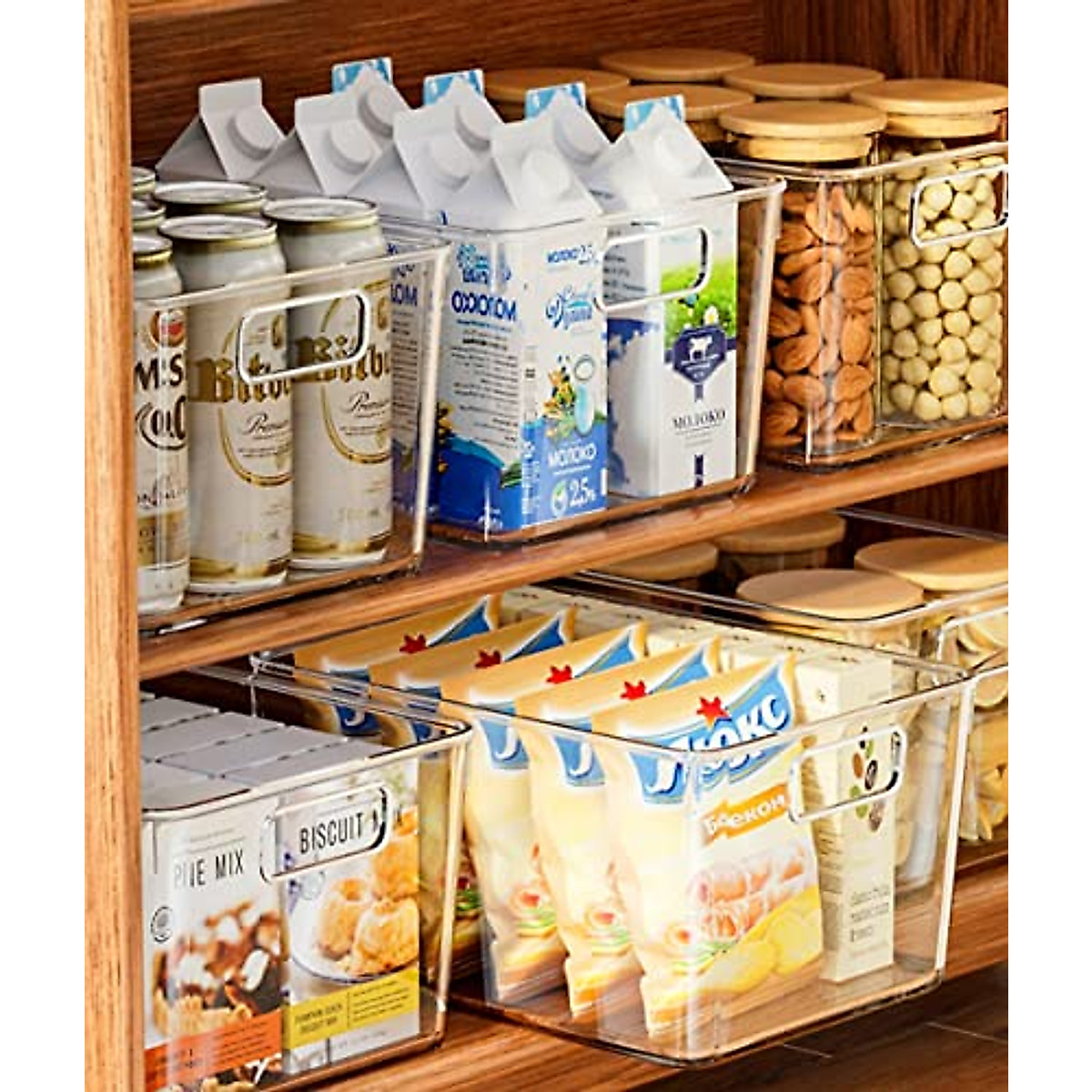 VOMOSI Large Clear Plastic Storage Bins with Lids - 6 Pack Stackable Bins for Pantry Organization, Office, and Bathroom Kitchen