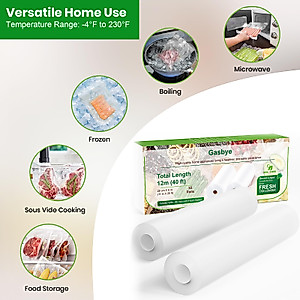 Gasbye Vacuum Sealer Bags, 2 Pack 11"x 20' Rolls Bags, BPA-Free Commercial Grade, Durable Customized Size for Airtight Food Storage, Meal Prep or Sous Vide Cooking