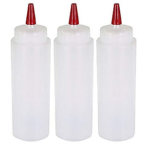 Pinnacle Mercantile 3 Pack Condiment Squeeze Bottles 8-ounce Red Cap Soft Squeeze for Icing, Ketchup, Frosting, Cookie Decorating, Sauces