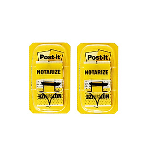 Post-it "Notarize" Flags, 50/Dispenser, 2 Dispensers/Pack, 1 in Wide, Yellow (680-NZ2)