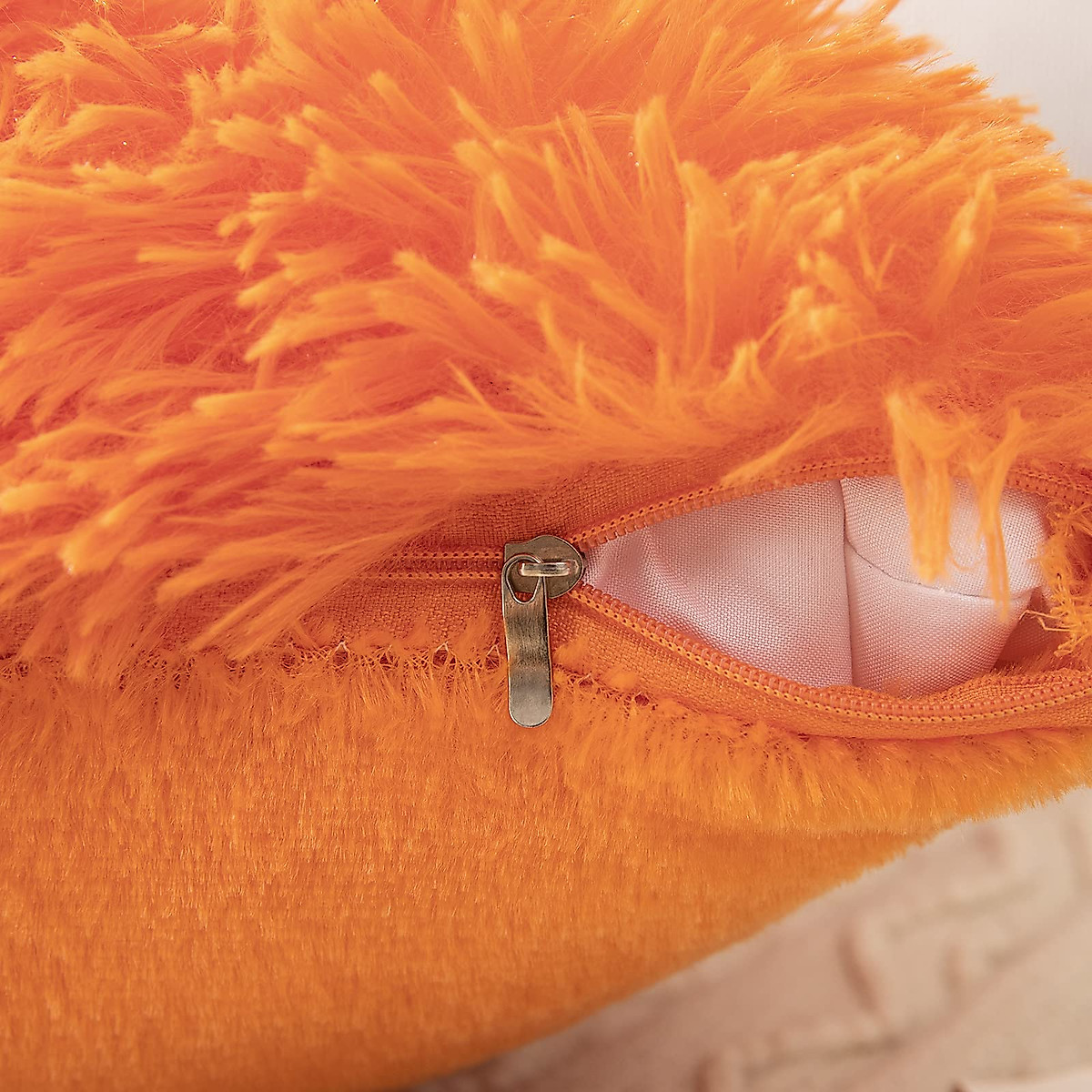 EMEMA Orange Fall Faux Fur Throw Pillow Covers 18x18 Inch Set of 2 Fluffy Pillowcase Fuzzy Fleece Decorative Square Cute Home Decor Luxury Soft Mongolian for Couch Sofa Bed Livingroom Halloween