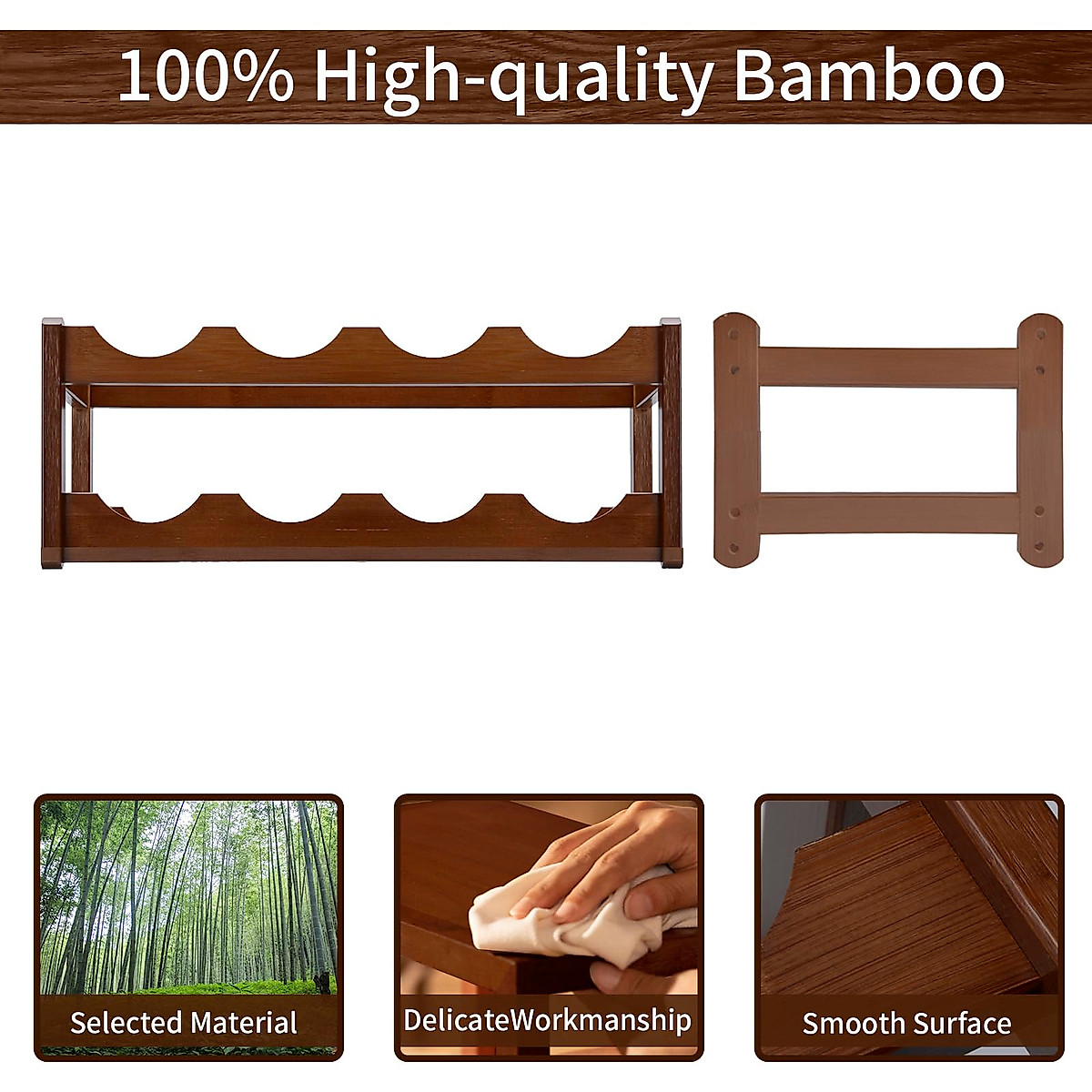 Juomid Bamboo Wine Rack, 2 Tiers 8 Bottle Wine Shelf, Free Standing Floor Countertop Liquor Storage Cabinet Holder Stand for Kitchen Dining Room Pantry, Sturdy Durable Brown Wine Racks