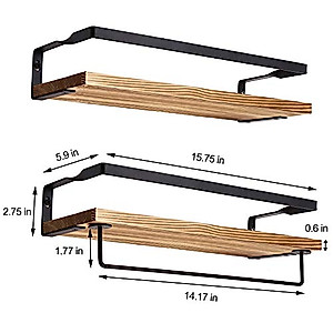 Normei Wood Floating Shelves Floating Shelves Wall Mounted Rustic Wood Shelves with Towel Holder for Bathroom, Kitchen, Set of 2 (Carbonized Black)