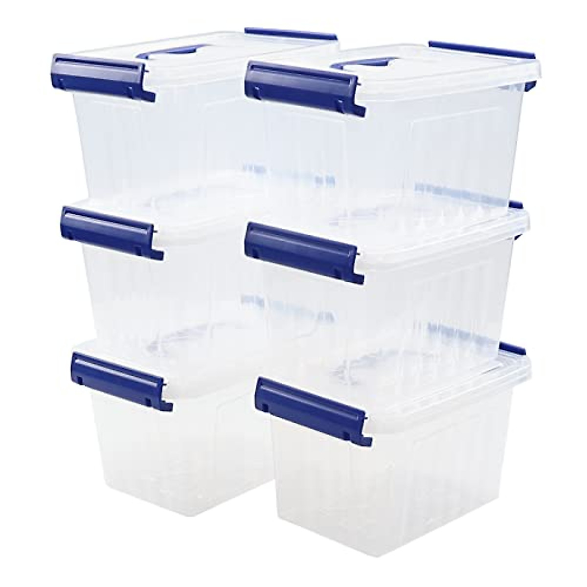 Jandson 3.5 Liter Clear Storage Bin, Latching Box Container with Blue Handle, 6 Packs