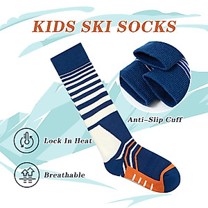Qterdiz Ski Socks Kids Boys Winter Warm Snowboarding Socks for Boys Girls Thick Thermal Skating Socks 3 Pack Stripes 10-12 Years Old