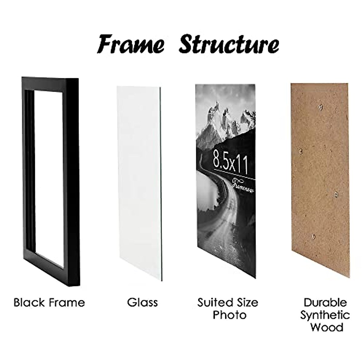 Framenow 8.5x11 Picture Frames 3 pack,Horizontal or Vertical Display,To Wall and Tabletop Mounting,Made of Real High Definition Synthetic Glass and Solid Frame to Display Certificate or Pictures 8.5x11, black. Hanging Hardware Included!