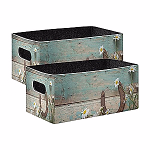 Kcldeci Rustic Rusty Horseshoe and Daisies on Old Wooden Storage Bins Baskets for Organizing, Sturdy Storage Basket Foldable Storage Baskets for Shelves Closet Nursery Toy