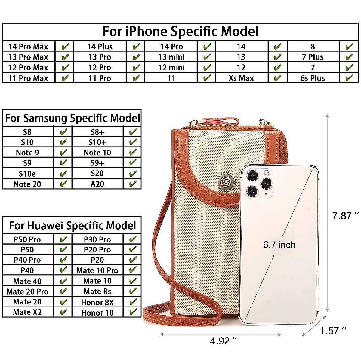 BROMEN Small Cell Phone Purse Crossbody Bags for Women Vegan Leather Wallet Purses with Credit Card Holder Beige with Brown