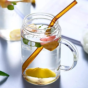 JOMIHONEY 4 Pack Reusable Bent Glass Drinking Straws - 7" x 8 mm - Glass Smoothie Straws with Cleaning Brush, Replacement Straws Leak-Proof Glass Tumbler Cup