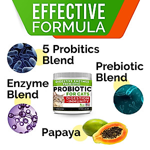 Probiotics Powder for Cats and Dogs - All Natural Supplement - Digestive Enzymes + Prebiotics - Relieves Diarrhea, Upset Stomach, Gas, Constipation, Litter Box Smell, Skin Allergy -4oz (Pack of 2)