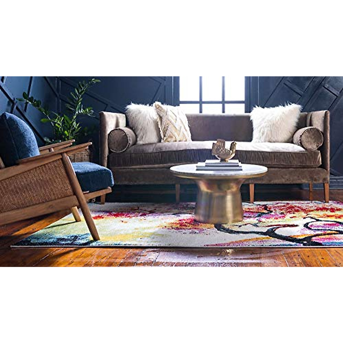 Unique Loom Lyon Collection Colorful Modern Abstract Watercolor Tree Area Rug, 3 ft 3 in x 5 ft 3 in, Ivory/Pink