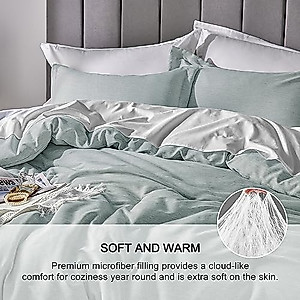 CozyLux Queen Size Comforter Set - 3 Pieces Sage Green Soft Luxury Cationic Dyeing Bedding Comforter for All Season, Breathable Lightweight Fluffy Boho Bed Sets with 1 Comforter and 2 Pillow Shams