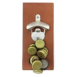 Wall Mounted Magnetic Bottle Opener and Cap Catcher with Hanging Kit, Made with Premium Beech Wood and Upgraded Stronger Magnets for Home Bar Kitchen or Man Cave